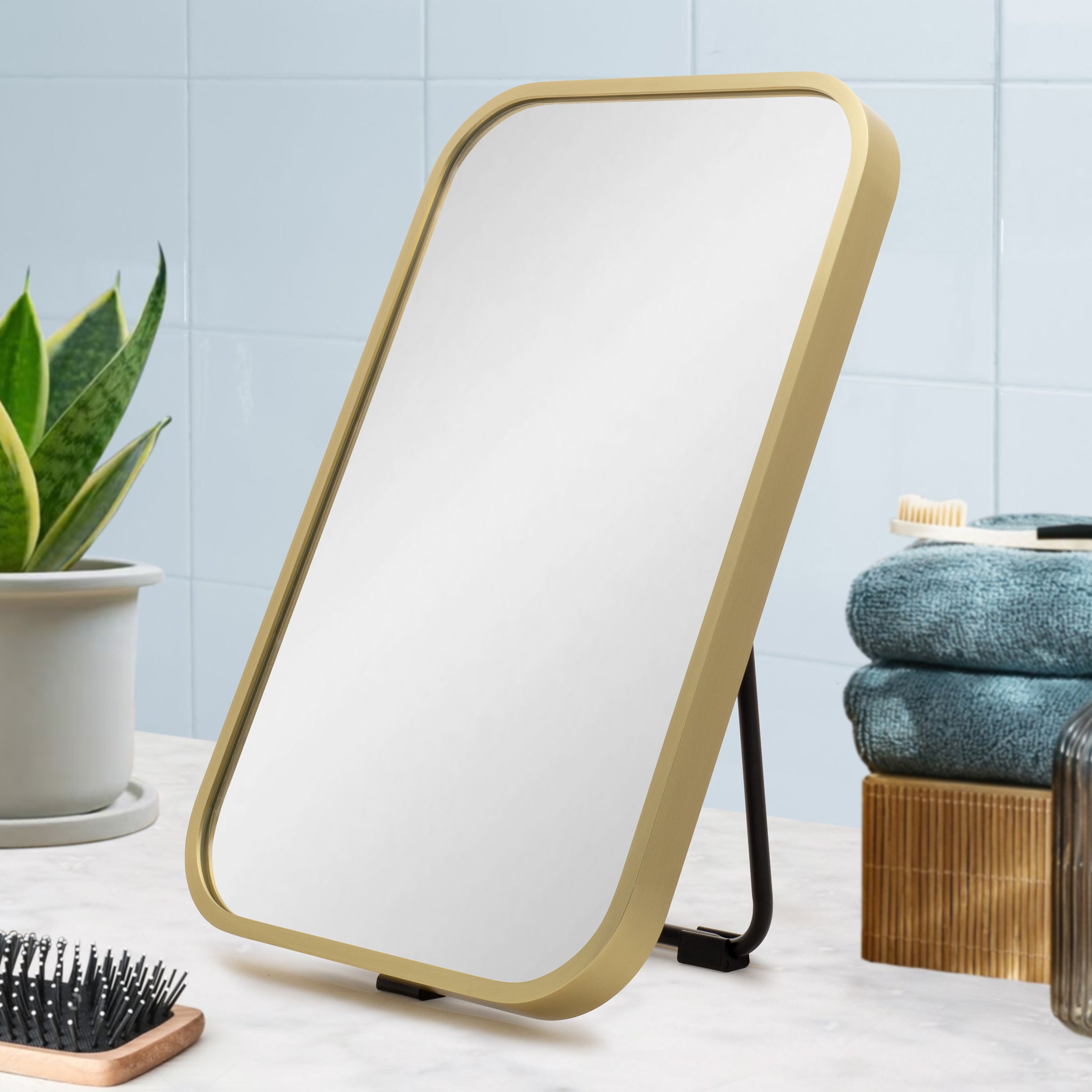 Retti Rectangular 280mm x 440mm Desk Mirror with Brushed Brass (Gold ...