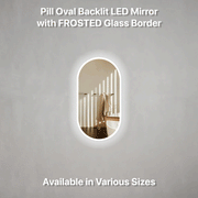Pill Oval 1500mm x 600mm LED Mirror with Frosted Glass Border and Demi ...