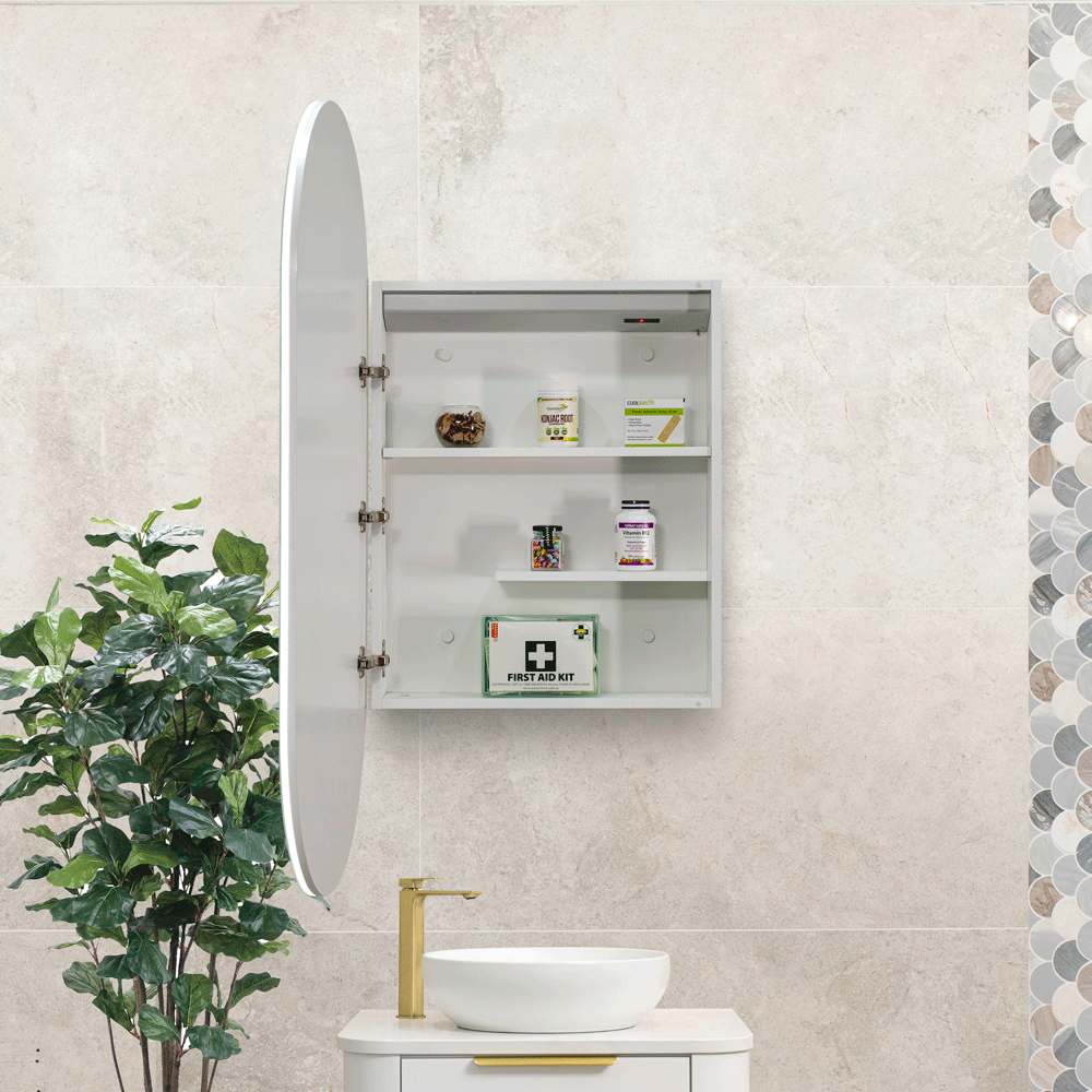Pill Oval 600mm x 1200mm Frontlit LED Mirrored Shaving Cabinet, Matte ...