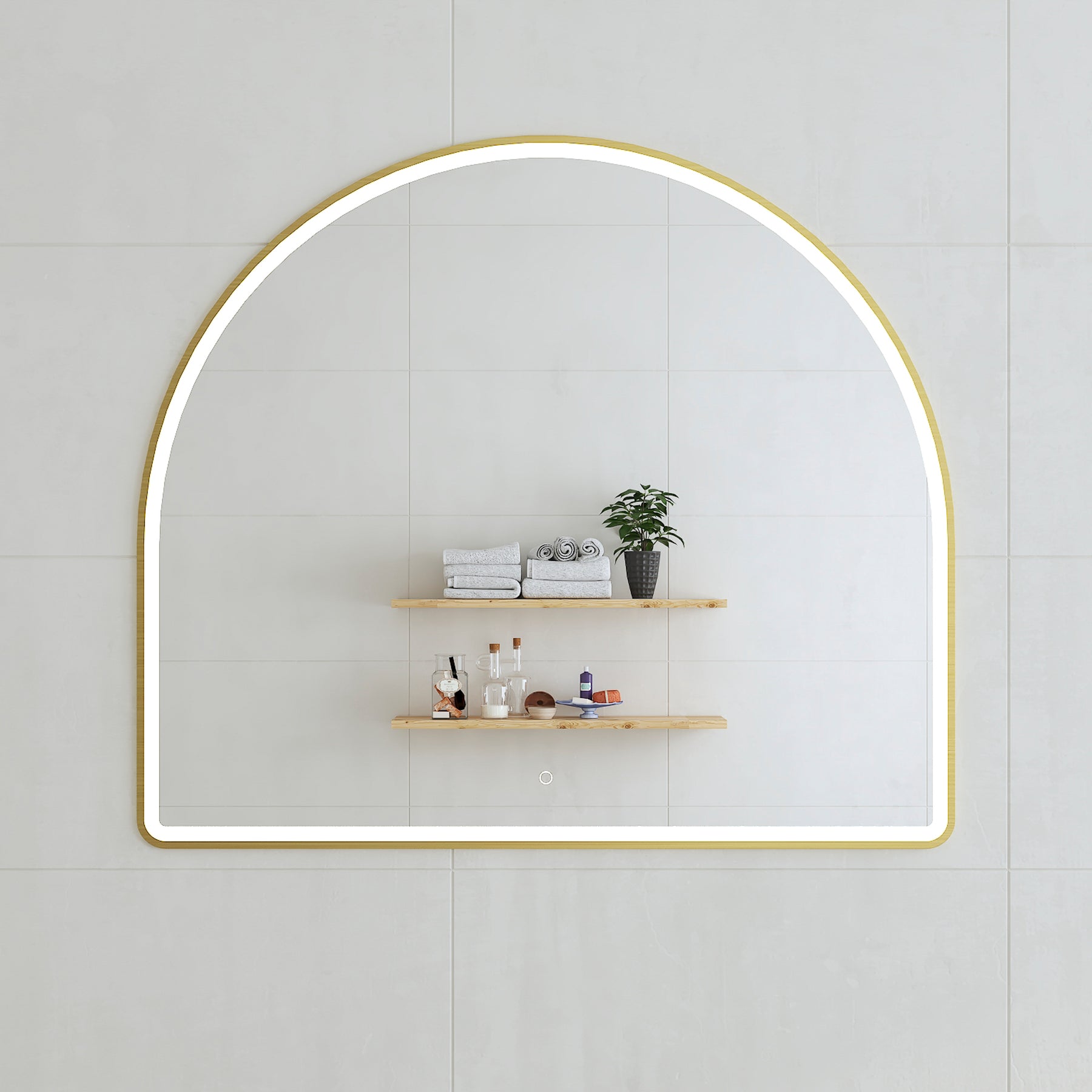 Arco Arch Frontlit LED Mirror with Brushed Brass (Gold) Frame and Demi ...